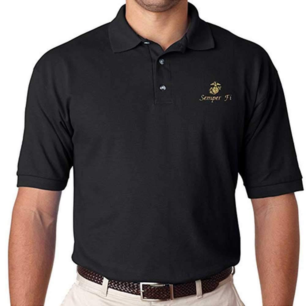 Honor Country USMC Semper Fi Marine Corps Polo Golf Shirt - Black