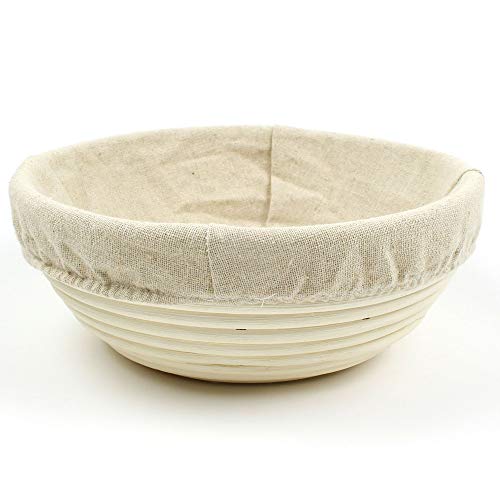 Vollum Bread Proofing Basket Banneton Baking Supplies for Beginners & Professional Bakers, Handwoven Rattan Cane Bread Maker with Linen for Artisan Breads, 10 x 4.25 Inch, 2-Pound Round Brotform