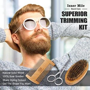 Isner Mile Beard Kit for Men, Grooming & Trimming Tool Complete Set with Shampoo Wash, Beard Care Growth Oil, Balm, Brush, Comb, Scissors & Storage Bag, Perfect Gifts for Him Man Dad Father Boyfriend