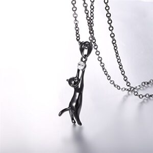 U7 Black Cat Necklace with Rhinestone Black Color Kitten Animal Pendant for Women Teen Girls