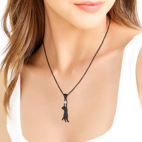 U7 Black Cat Necklace with Rhinestone Black Color Kitten Animal Pendant for Women Teen Girls