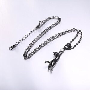 U7 Black Cat Necklace with Rhinestone Black Color Kitten Animal Pendant for Women Teen Girls