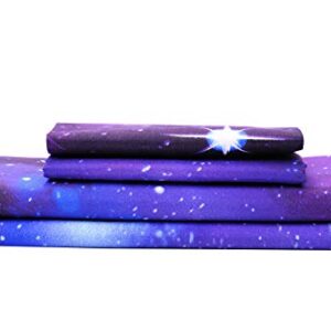 Bedlifes Galaxy Sheets Outer Space Sheet Set Galaxy Themed Sheets 3 pcs Flat Sheet& Fitted Sheets with 1 Pillowcases(Purple Twin)