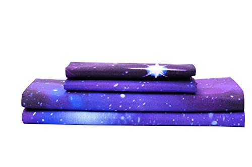 Bedlifes Galaxy Sheets Outer Space Sheet Set Galaxy Themed Sheets 3 pcs Flat Sheet& Fitted Sheets with 1 Pillowcases(Purple Twin)