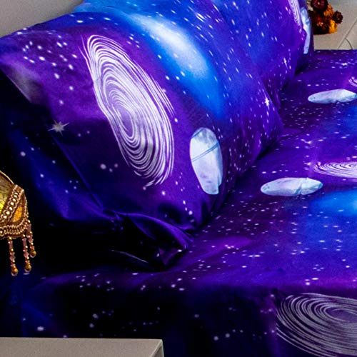 Bedlifes Galaxy Sheets Outer Space Sheet Set Galaxy Themed Sheets 3 pcs Flat Sheet& Fitted Sheets with 1 Pillowcases(Purple Twin)