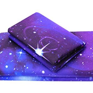 Bedlifes Galaxy Sheets Outer Space Sheet Set Galaxy Themed Sheets 3 pcs Flat Sheet& Fitted Sheets with 1 Pillowcases(Purple Twin)