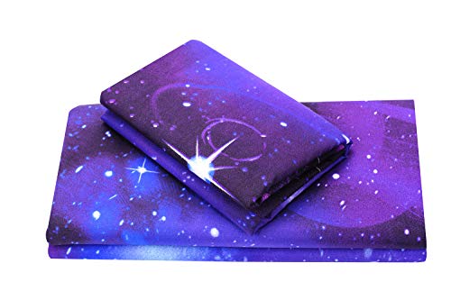 Bedlifes Galaxy Sheets Outer Space Sheet Set Galaxy Themed Sheets 3 pcs Flat Sheet& Fitted Sheets with 1 Pillowcases(Purple Twin)