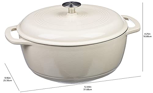 Amazon Basics Enameled Cast Iron Covered Round Dutch Oven, 4.3-Quart, White