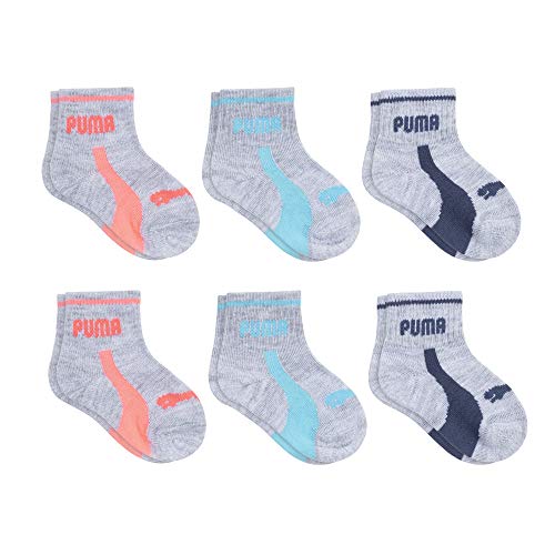 PUMA Baby 6 Pack Infant Anklet Socks, Grey/Coral, 12-24 Months US