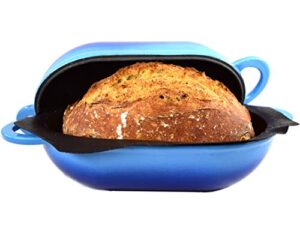 loafnest: incredibly easy artisan bread kit. cast iron dutch oven [blue gradient] and perforated non-stick silicone liner.