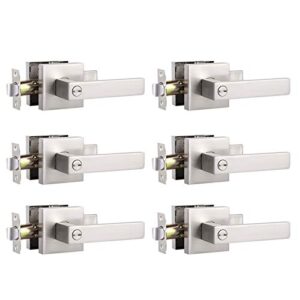 knobonly 6 pack square privacy door handle keyless lockset brushed nickel bedroom bathroom interior door lever locked inside with turn-button