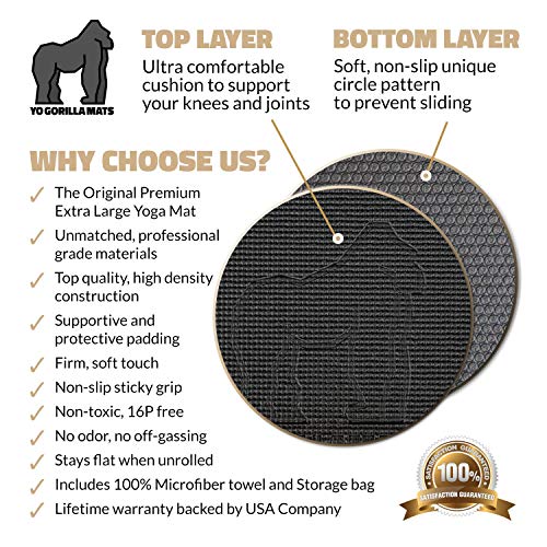 Gorilla Mats Premium Large Yoga Mat – 6' x 4' x 8mm Extra Thick & Ultra Comfortable, Non-Toxic, Non-Slip Barefoot Exercise Mat – Works Great on Any Floor for Stretching, Cardio or Home Workouts