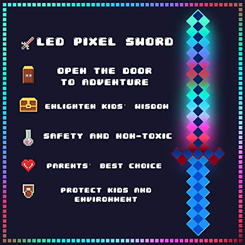 Fun Central 2 Pack - LED Light Up Pixel 8-Bit Toy Sword for Kids - Blue