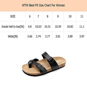 WTW Women Leather Sandals Arizona Slide Shoes (US 9, Black)