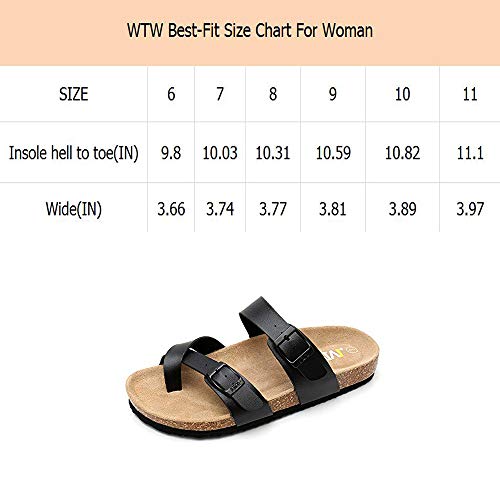 WTW Women Leather Sandals Arizona Slide Shoes (US 9, Black)