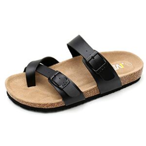 wtw women leather sandals arizona slide shoes (us 9, black)