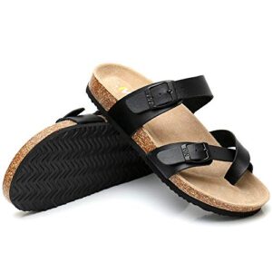 WTW Women Leather Sandals Arizona Slide Shoes (US 9, Black)