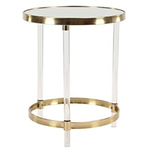 Deco 79 Acrylic Round Accent Table with Mirrored Top and Acrylic Legs, 19" x 19" x 23", Gold