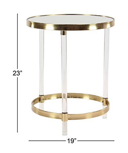 Deco 79 Acrylic Round Accent Table with Mirrored Top and Acrylic Legs, 19" x 19" x 23", Gold