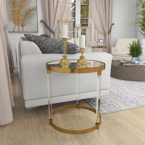 Deco 79 Acrylic Round Accent Table with Mirrored Top and Acrylic Legs, 19" x 19" x 23", Gold