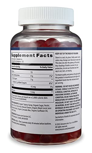 Amazon Basics Melatonin 5mg, 120 Gummies (2 per Serving), Strawberry (Previously Solimo)