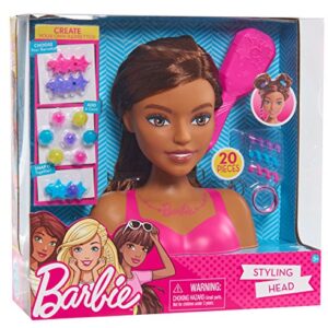 Barbie Small Styling Head, Brown Hair, Includes 20 Pieces and Customizable Barrettes