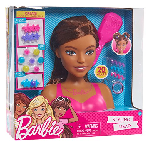 Barbie Small Styling Head, Brown Hair, Includes 20 Pieces and Customizable Barrettes