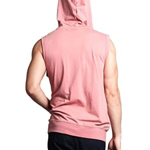 Victorious Men's Lightweight Athletic Casual Sleeveless Eyelet Drawstring Zipper Hoodie SL888 -Dirty Pink - 5X-Large - I8D