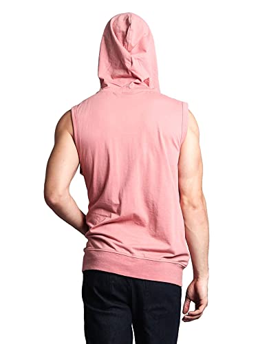 Victorious Men's Lightweight Athletic Casual Sleeveless Eyelet Drawstring Zipper Hoodie SL888 -Dirty Pink - 5X-Large - I8D