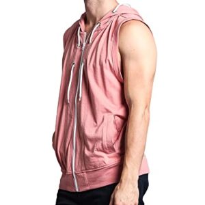 Victorious Men's Lightweight Athletic Casual Sleeveless Eyelet Drawstring Zipper Hoodie SL888 -Dirty Pink - 5X-Large - I8D