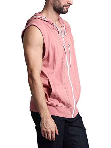 Victorious Men's Lightweight Athletic Casual Sleeveless Eyelet Drawstring Zipper Hoodie SL888 -Dirty Pink - 5X-Large - I8D