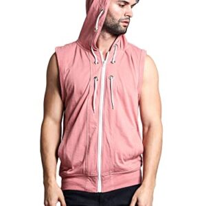 Victorious Men's Lightweight Athletic Casual Sleeveless Eyelet Drawstring Zipper Hoodie SL888 -Dirty Pink - 5X-Large - I8D