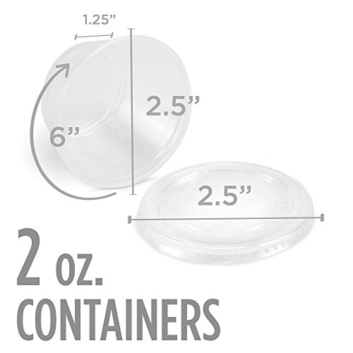 Back of House Ltd. 100-pack of Disposable Clear Plastic Condiment Storage Cups with Lids - Choose 2 oz. or 4 oz. - For Restaurant, Home, Gelatin Shots (2 oz.)