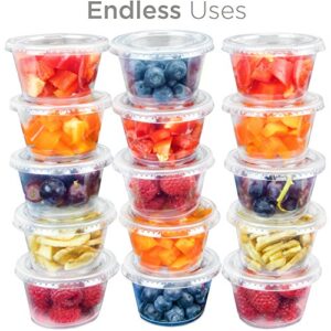 Back of House Ltd. 100-pack of Disposable Clear Plastic Condiment Storage Cups with Lids - Choose 2 oz. or 4 oz. - For Restaurant, Home, Gelatin Shots (2 oz.)