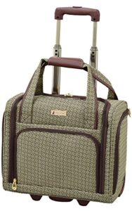 london fog softside 15-inch under the seat bag, tan square jacquard