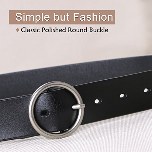 SUOSDEY Fashion Belts for Women Black Leather Belt for Jeans Dress Pants with Round Silver Buckle…