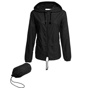 Hount Women's Lightweight Hooded Waterproof Packable Active Casual Rain Jackets (M, Black)