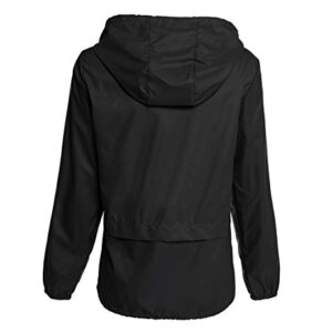 Hount Women's Lightweight Hooded Waterproof Packable Active Casual Rain Jackets (M, Black)