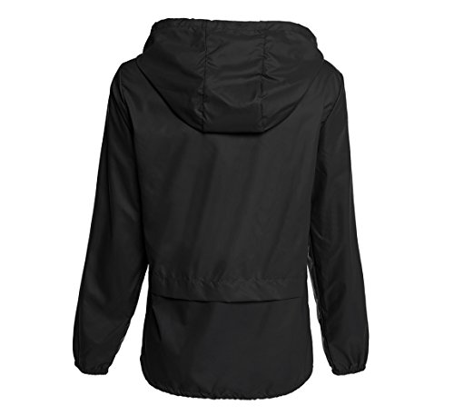 Hount Women's Lightweight Hooded Waterproof Packable Active Casual Rain Jackets (M, Black)