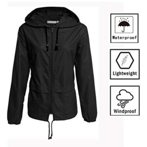 Hount Women's Lightweight Hooded Waterproof Packable Active Casual Rain Jackets (M, Black)