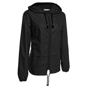 Hount Women's Lightweight Hooded Waterproof Packable Active Casual Rain Jackets (M, Black)