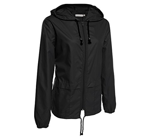 Hount Women's Lightweight Hooded Waterproof Packable Active Casual Rain Jackets (M, Black)