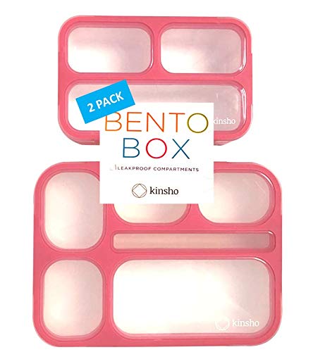 Bento Lunch Box and MINI Snack Container Set for Kids Women | Small and Large Leakproof Boxes for Lunches at Work School Daycare | Divided Portion Containers for Girls Teens Toddlers, Pink…