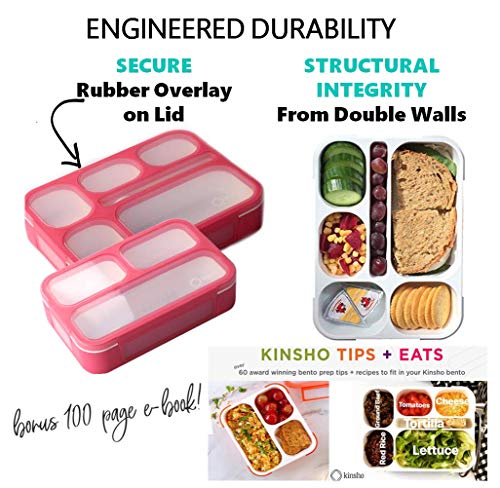 Bento Lunch Box and MINI Snack Container Set for Kids Women | Small and Large Leakproof Boxes for Lunches at Work School Daycare | Divided Portion Containers for Girls Teens Toddlers, Pink…