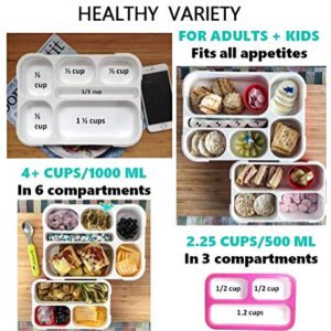 Bento Lunch Box and MINI Snack Container Set for Kids Women | Small and Large Leakproof Boxes for Lunches at Work School Daycare | Divided Portion Containers for Girls Teens Toddlers, Pink…