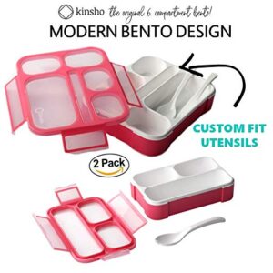 Bento Lunch Box and MINI Snack Container Set for Kids Women | Small and Large Leakproof Boxes for Lunches at Work School Daycare | Divided Portion Containers for Girls Teens Toddlers, Pink…