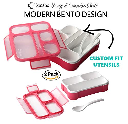 Bento Lunch Box and MINI Snack Container Set for Kids Women | Small and Large Leakproof Boxes for Lunches at Work School Daycare | Divided Portion Containers for Girls Teens Toddlers, Pink…