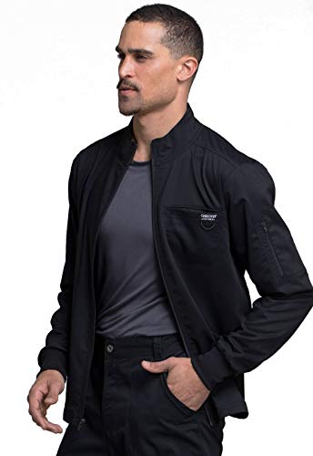 Cherokee Men Warm up Scrub Jacket with Zip Front WW320, L, Black