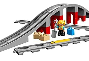 LEGO DUPLO Town Train Bridge and Tracks 10872 - Toy Set for Kids and Toddlers, Railway Building Bricks Set with a Bridge, Figure, and Horn Sound Action Brick, Great Gift for Boys and Girls