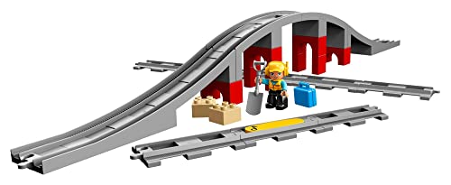 LEGO DUPLO Town Train Bridge and Tracks 10872 - Toy Set for Kids and Toddlers, Railway Building Bricks Set with a Bridge, Figure, and Horn Sound Action Brick, Great Gift for Boys and Girls